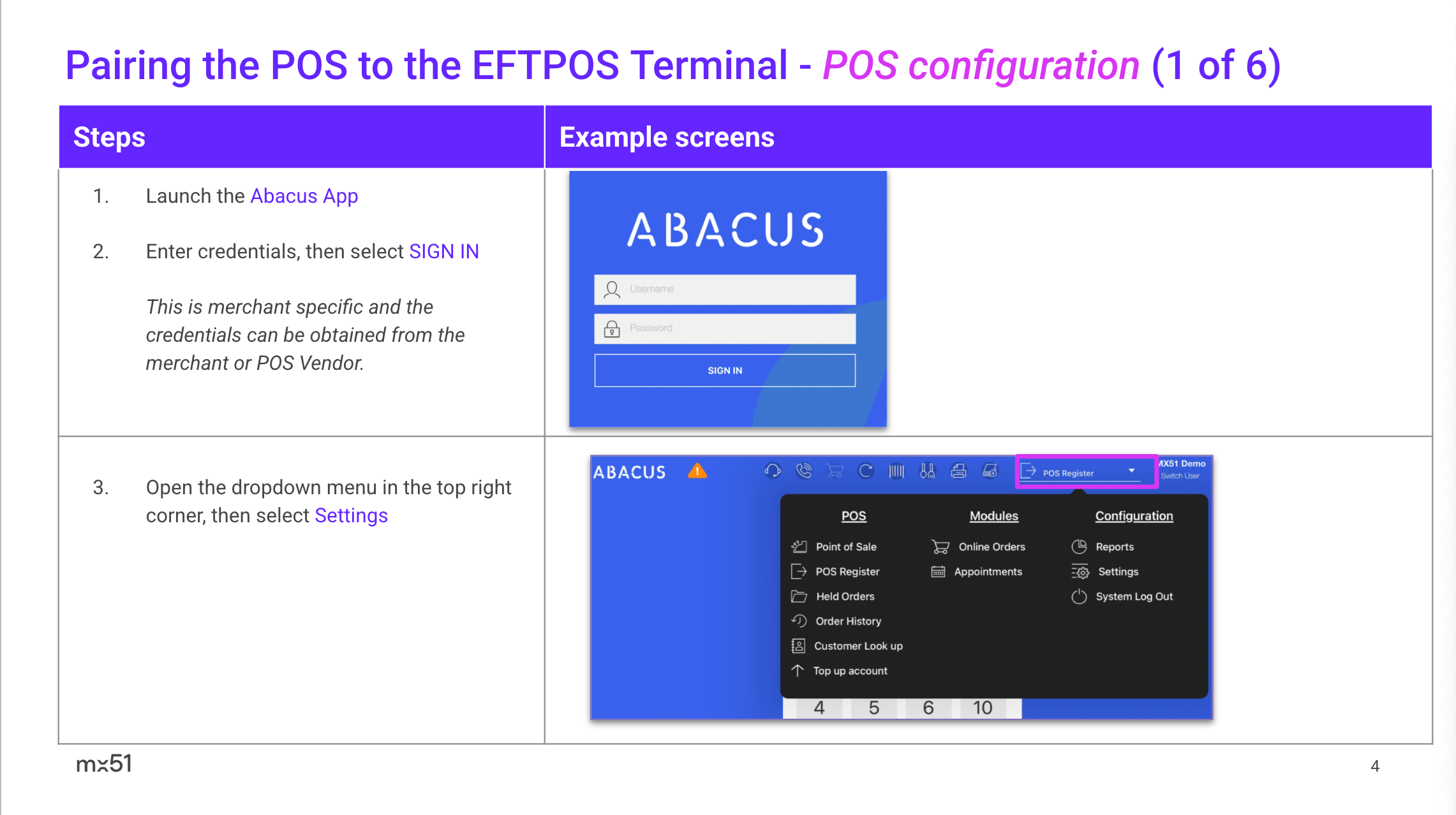 Abacus iOS (SPI) POS Pairing and Transaction User Guide – mx51